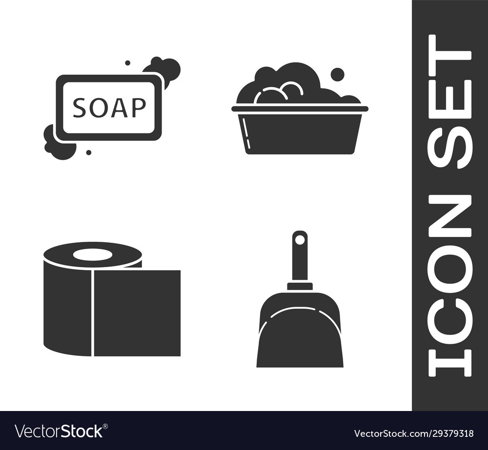 Set Dustpan Bar Soap With Foam Toilet Paper Vector Image