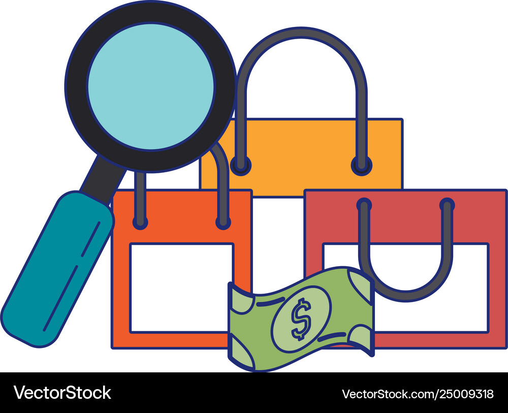 Shopping bags search ecommerce blue lines Vector Image