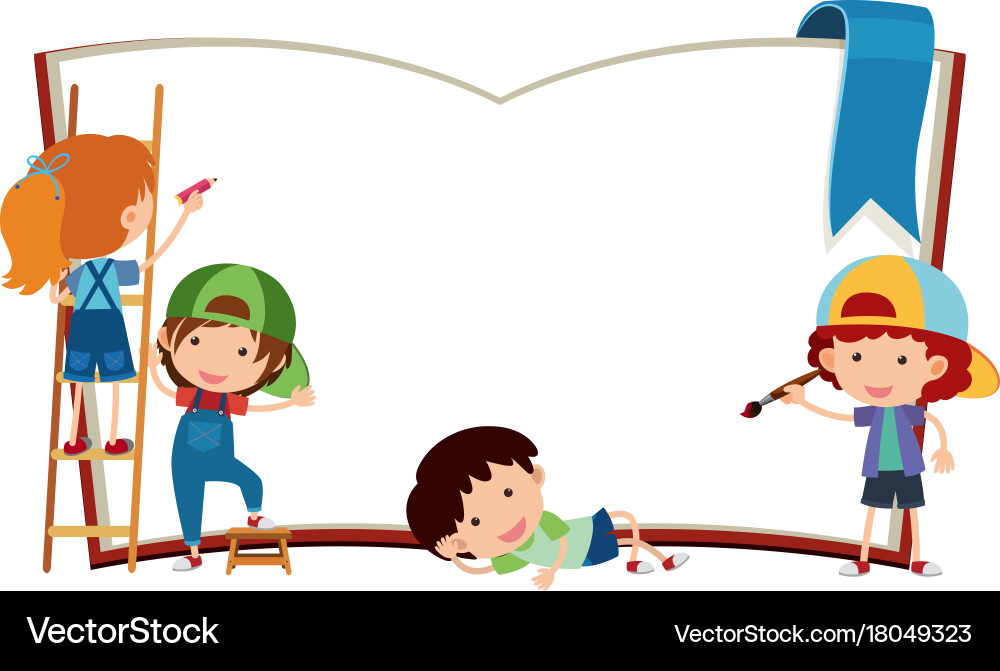 Blank book with happy kids Royalty Free Vector Image