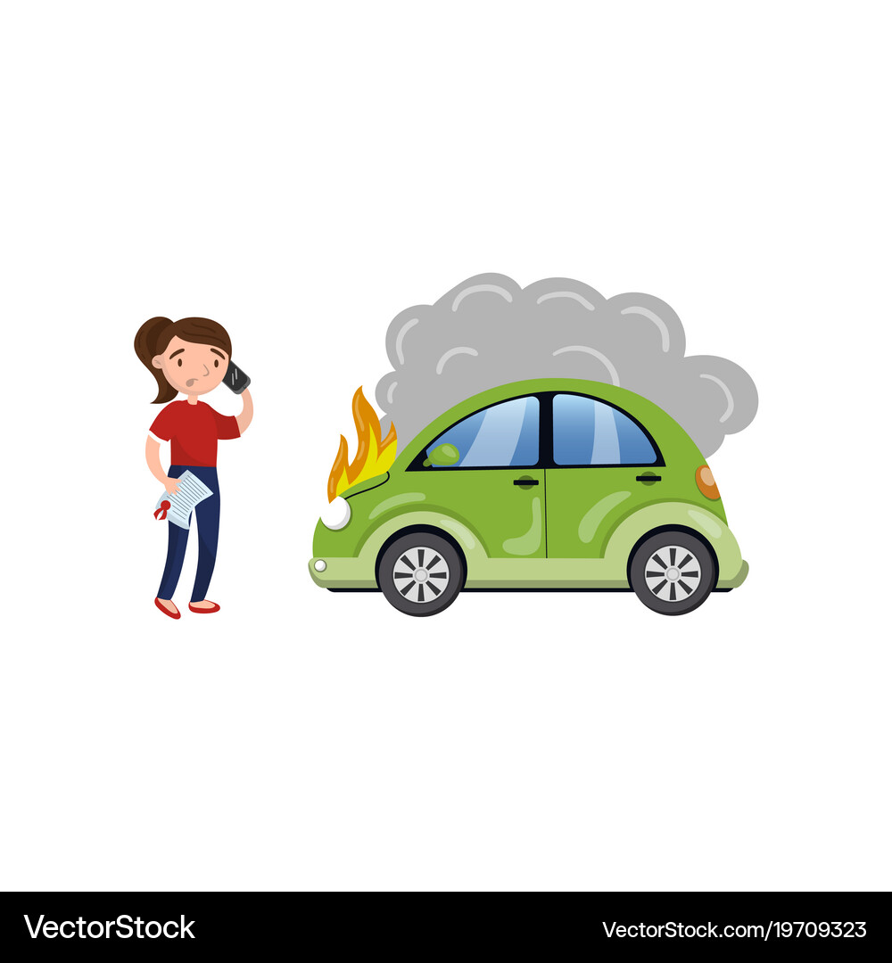 Female driver calling for help after car accident Vector Image