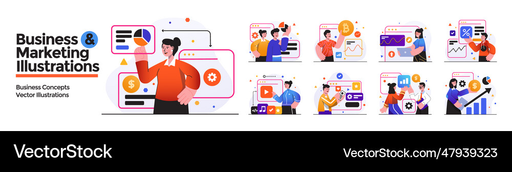 Modern colorful business concept set Royalty Free Vector