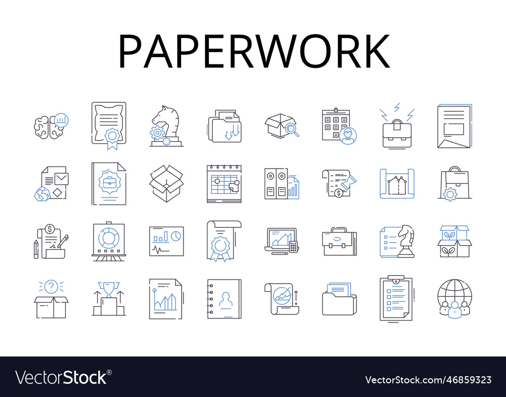 Paperwork Line Icons Collection Documentation Vector Image