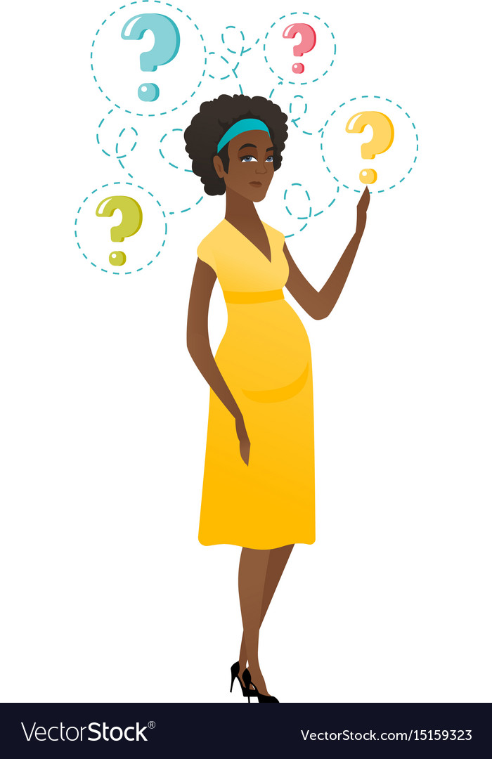 Thoughtful pregnant woman with question marks Vector Image Thoughtful pregnant woman with question marks Vector Image