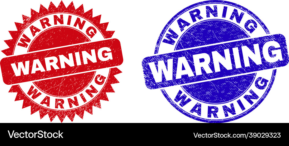 Warning round and rosette stamp seals with rubber Vector Image