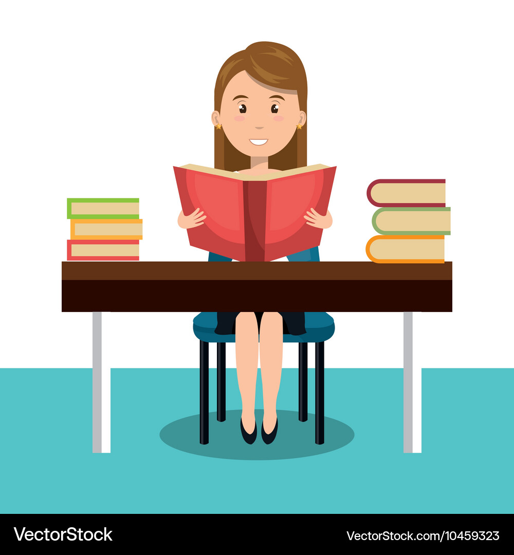 Woman reading textbook r icon Royalty Free Vector Image