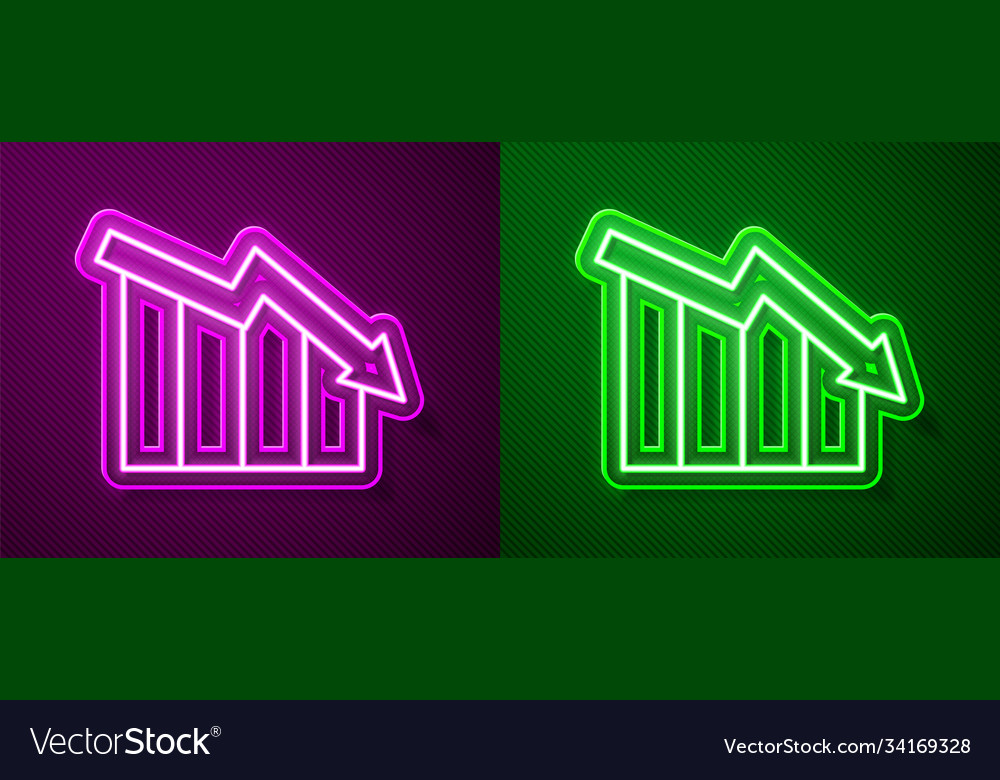 Glowing neon line financial growth decrease icon Vector Image