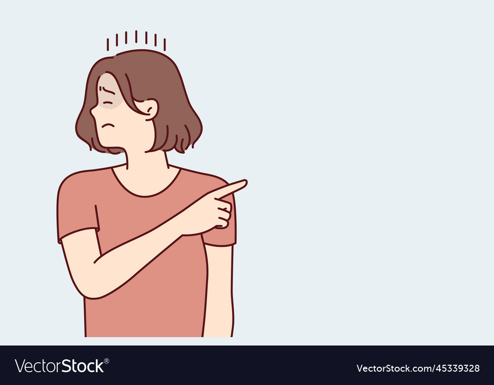 Offended woman turns away and closing eyes points Vector Image