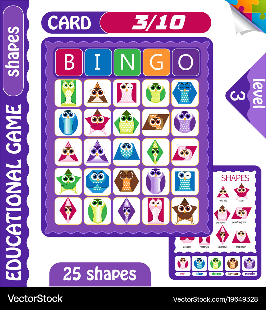 Owls bingo shapes 3 Royalty Free Vector Image - VectorStock