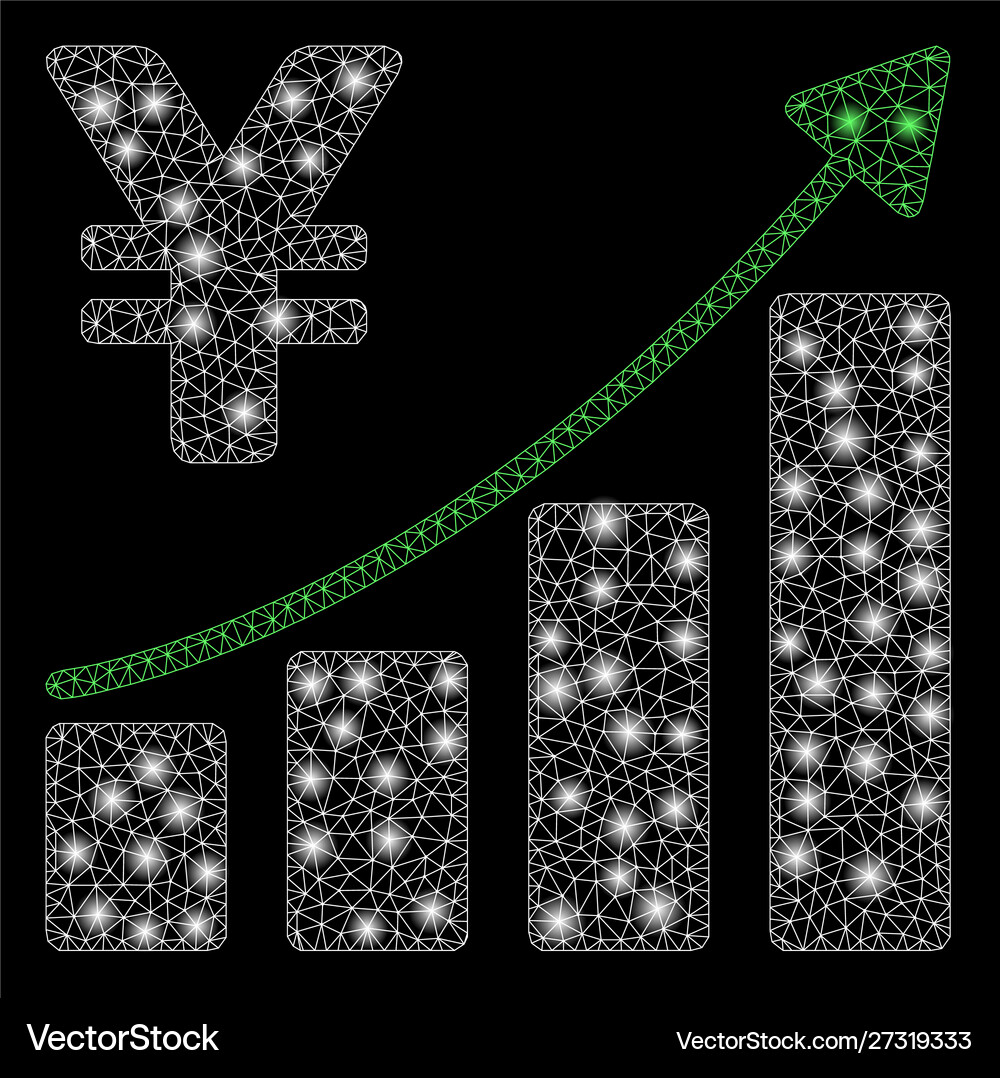 Bright mesh 2d yen growth trend with light spots Vector Image