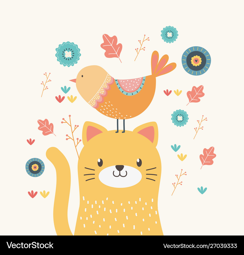 Cat and bird cartoon design Royalty Free Vector Image