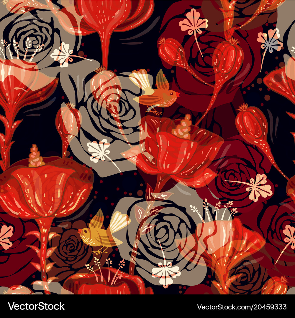 Floral vintage seamless pattern retro plants Vector Image