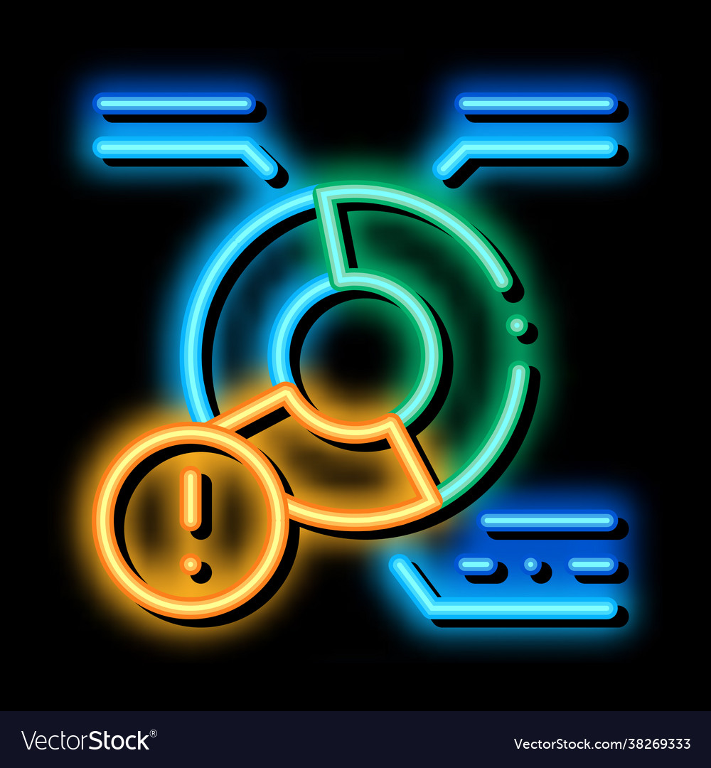 Pie chart error neon glow icon Royalty Free Vector Image
