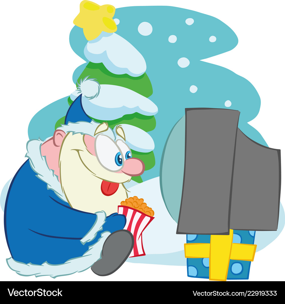 Santa claus watching tv with pop corn Royalty Free Vector
