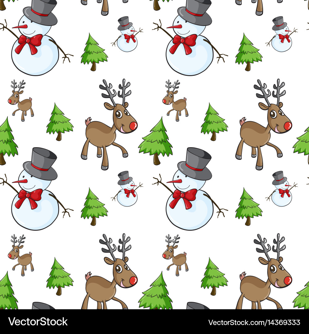 Seamless background with snowman and reindeer Vector Image