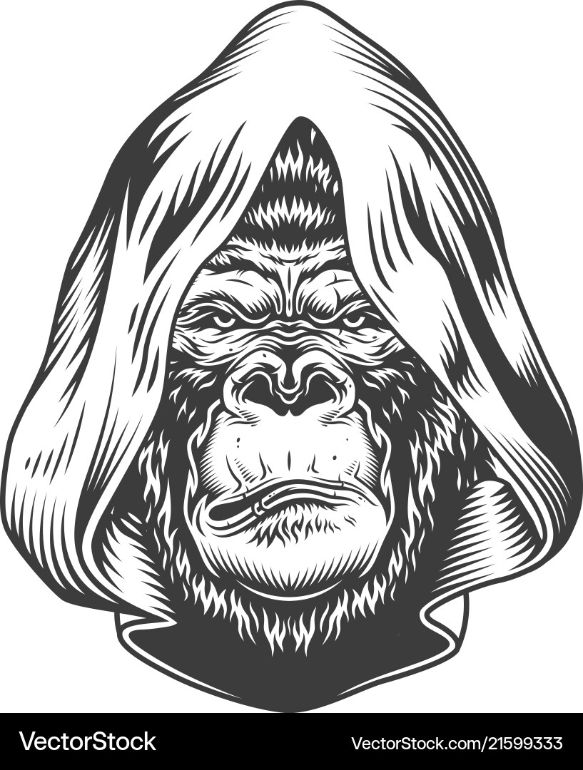 Serious gorilla in monochrome style Royalty Free Vector