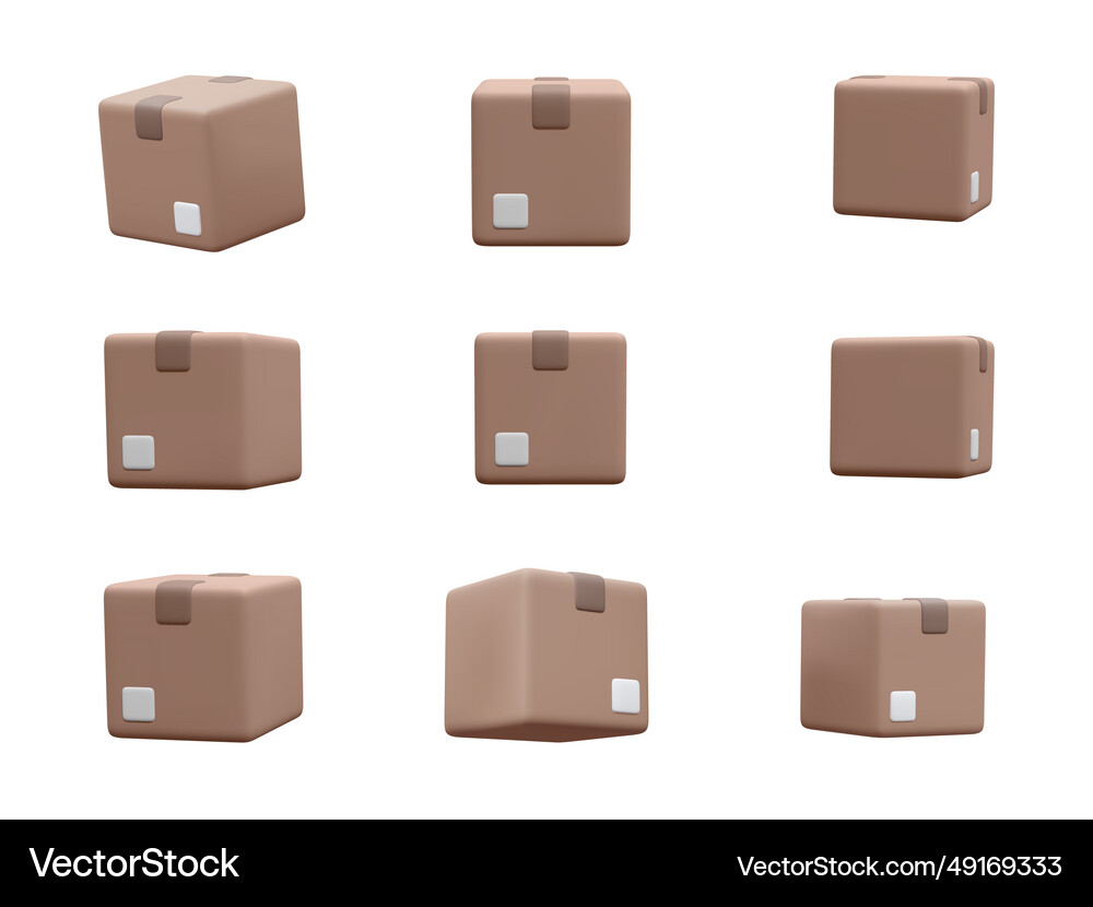Set of 3d cardboard closed boxes isolated Vector Image