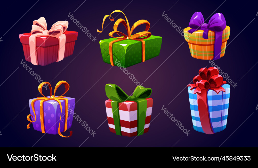 Set of closed gift boxes with bow on background Vector Image