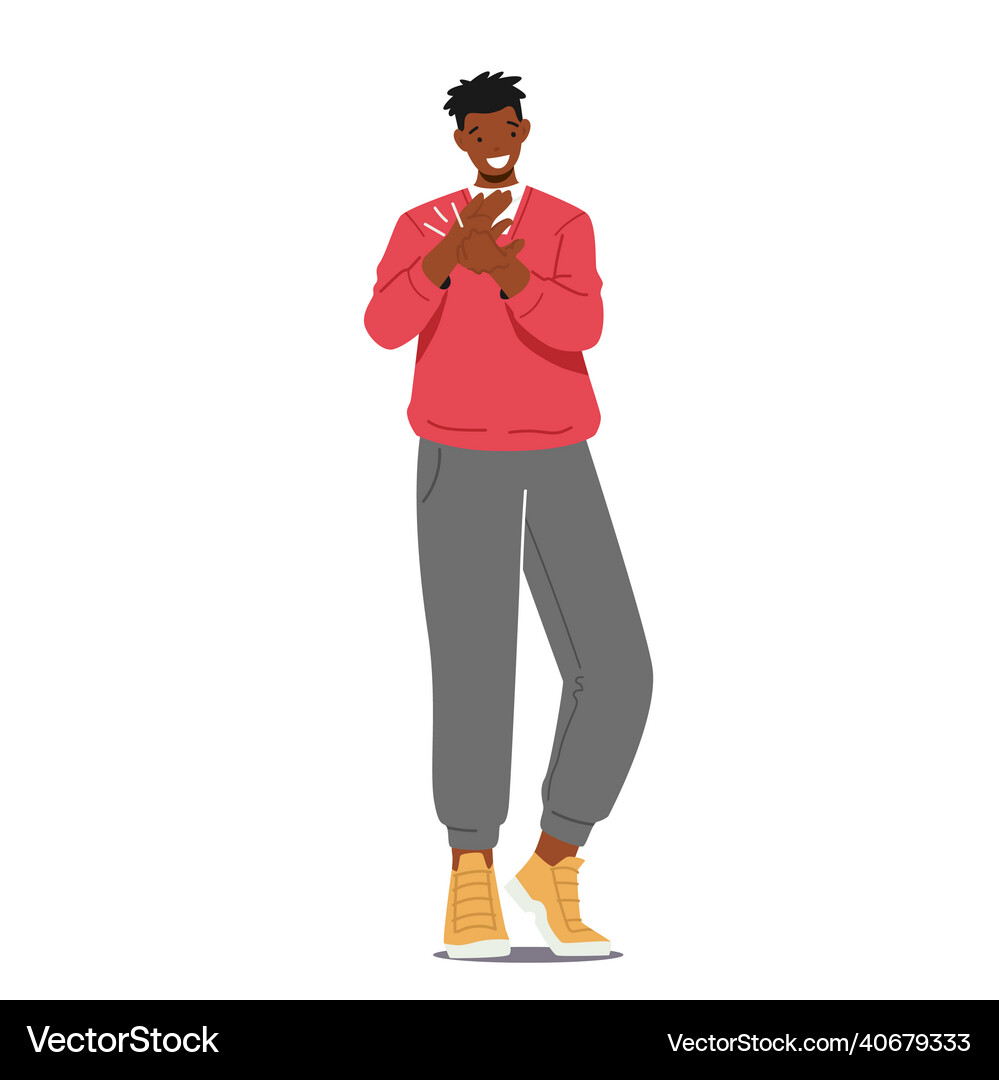 Smiling male character clap hands isolated Vector Image