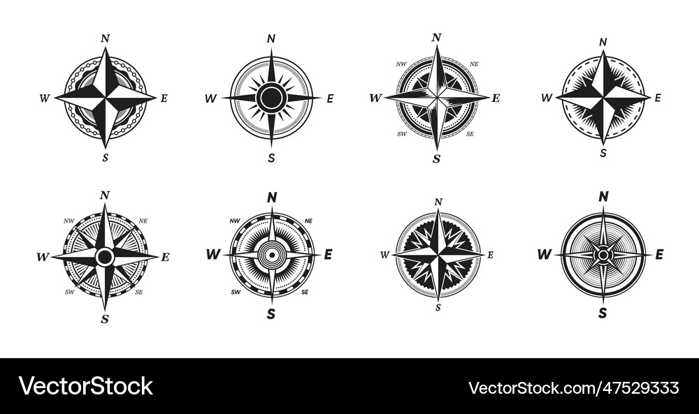 Various vintage marine compasses icons set Vector Image