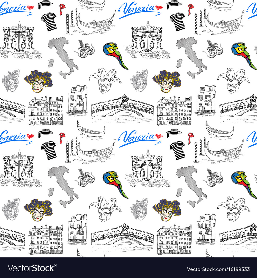 Venice italy seamless pattern hand drawn sketch Vector Image Venice italy seamless pattern hand drawn sketch Vector Image