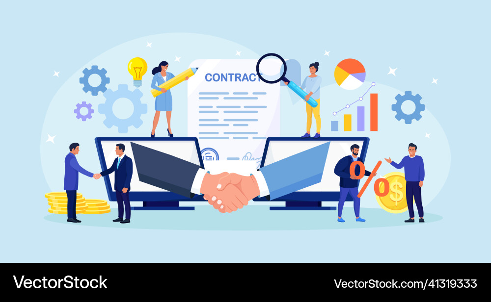 Virtual deal with distant agreement businessmen Vector Image