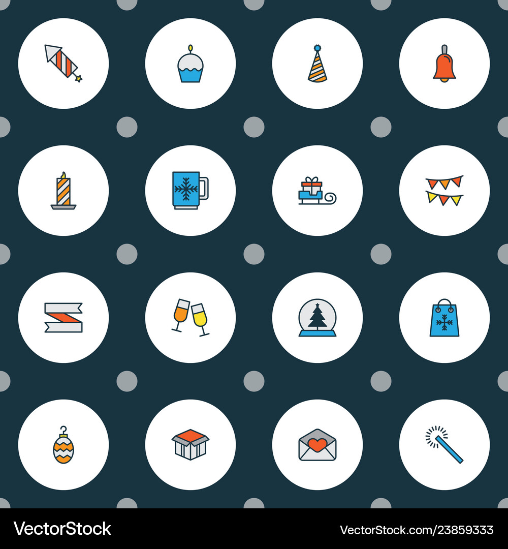 Year icons colored line set with fireworks Vector Image