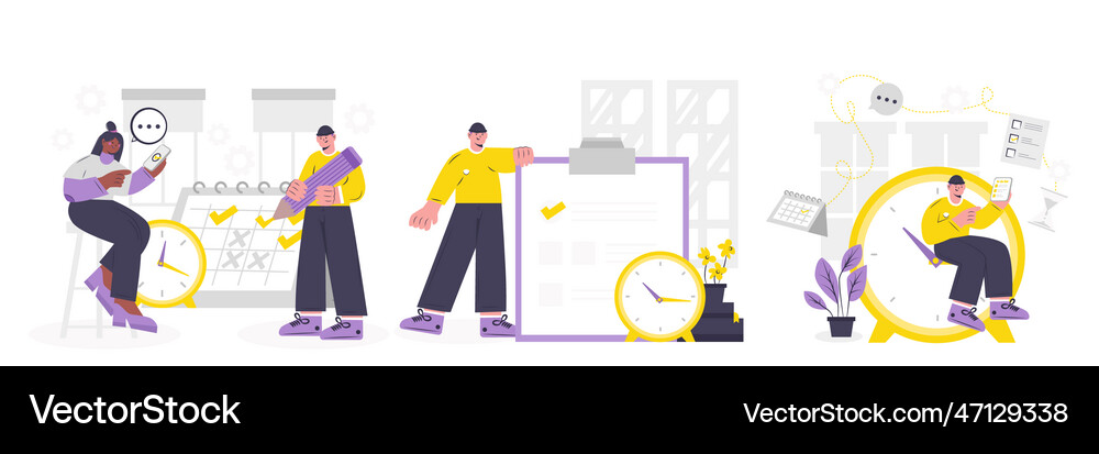 Business set of workers making plans planning Vector Image