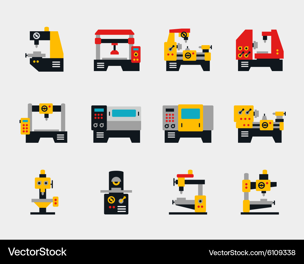 Conveyor units and machines flat icons Royalty Free Vector
