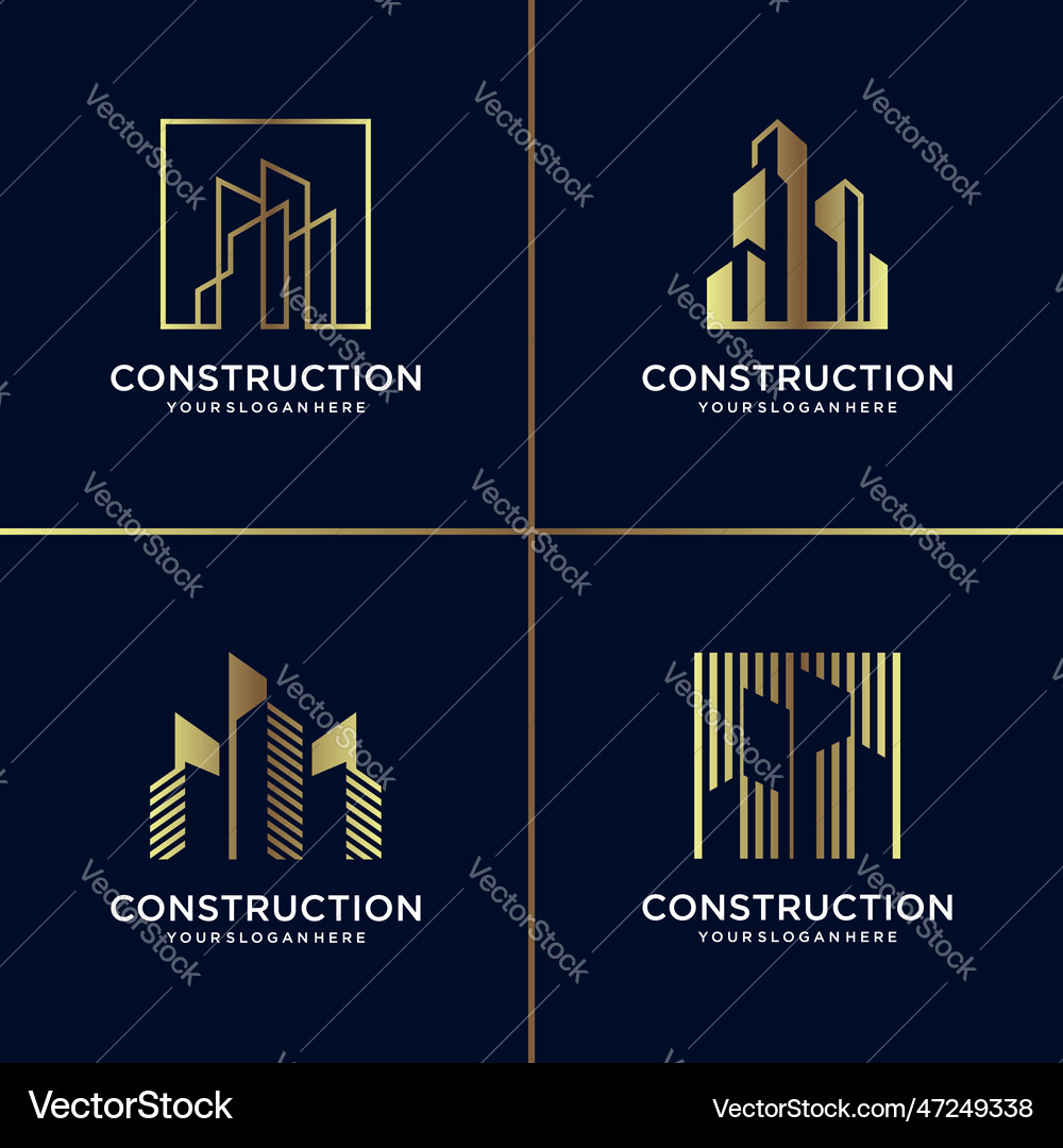 Golden construction logo collection building gold Vector Image