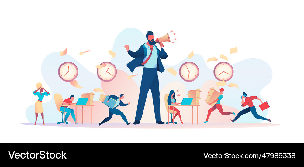 Huge angry boss yells into loudspeaker deadline Vector Image