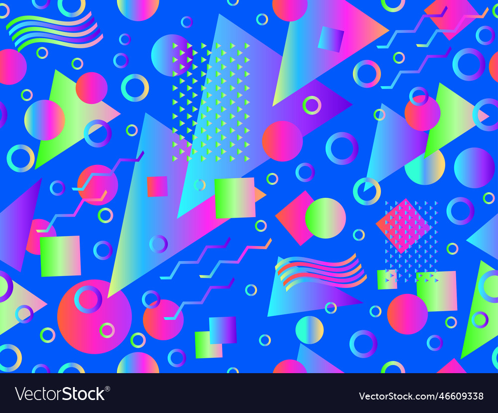 Memphis seamless pattern with geometric gradient Vector Image