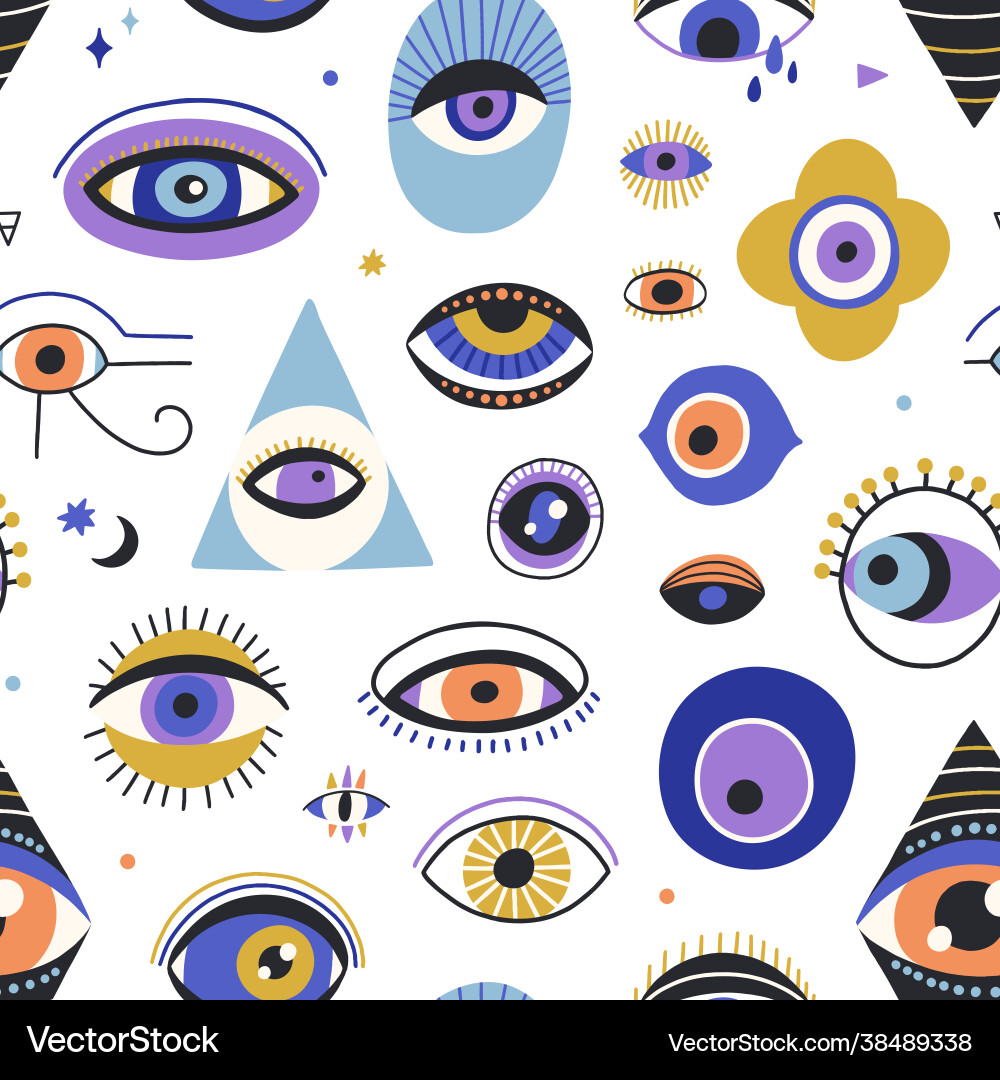Seamless mystic pattern with evil eyes in doodle Vector Image