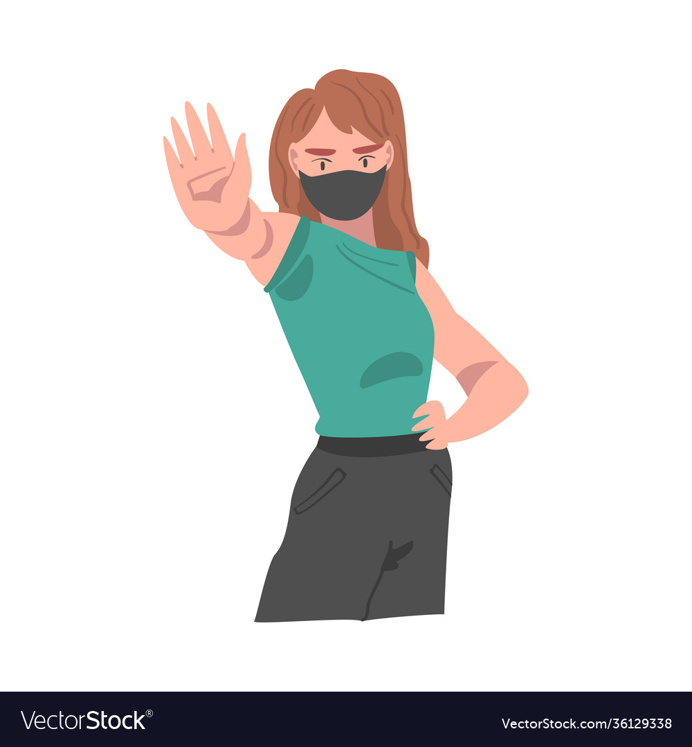 Young woman wearing face mask showing stop virus Vector Image Young woman wearing face mask showing stop virus Vector Image