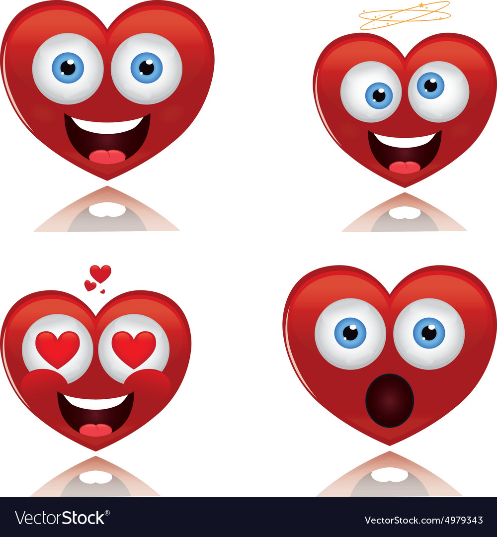 A set hearts with different facial expressions on Vector Image