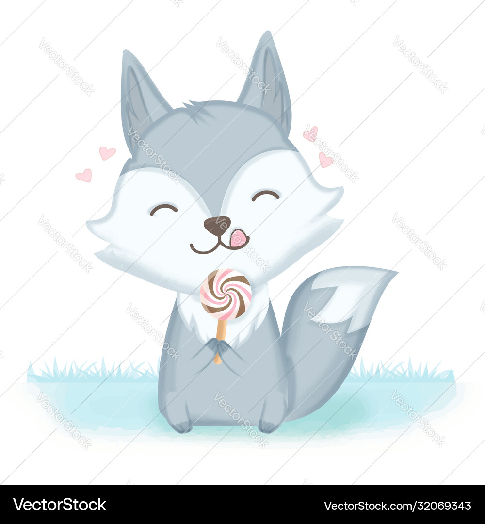Cute fox with lollipop cartoon hand drawn Vector Image