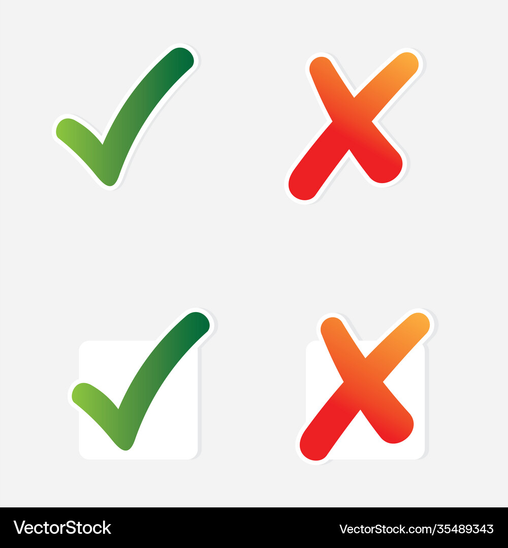 Green check mark and red cross icon set simple Vector Image