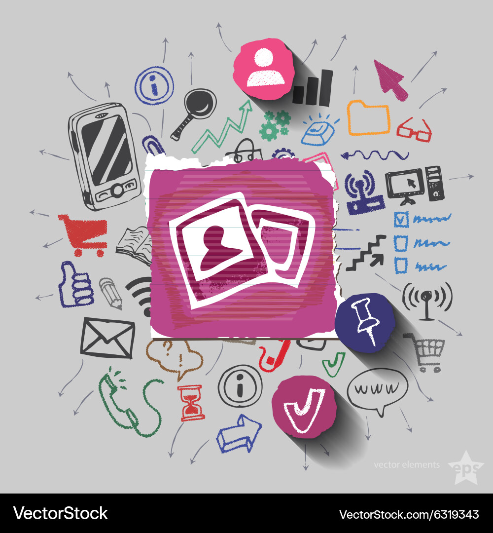 Images and collage with web icons background Vector Image