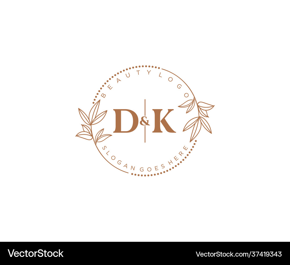 Initial dk letters beautiful floral feminine Vector Image
