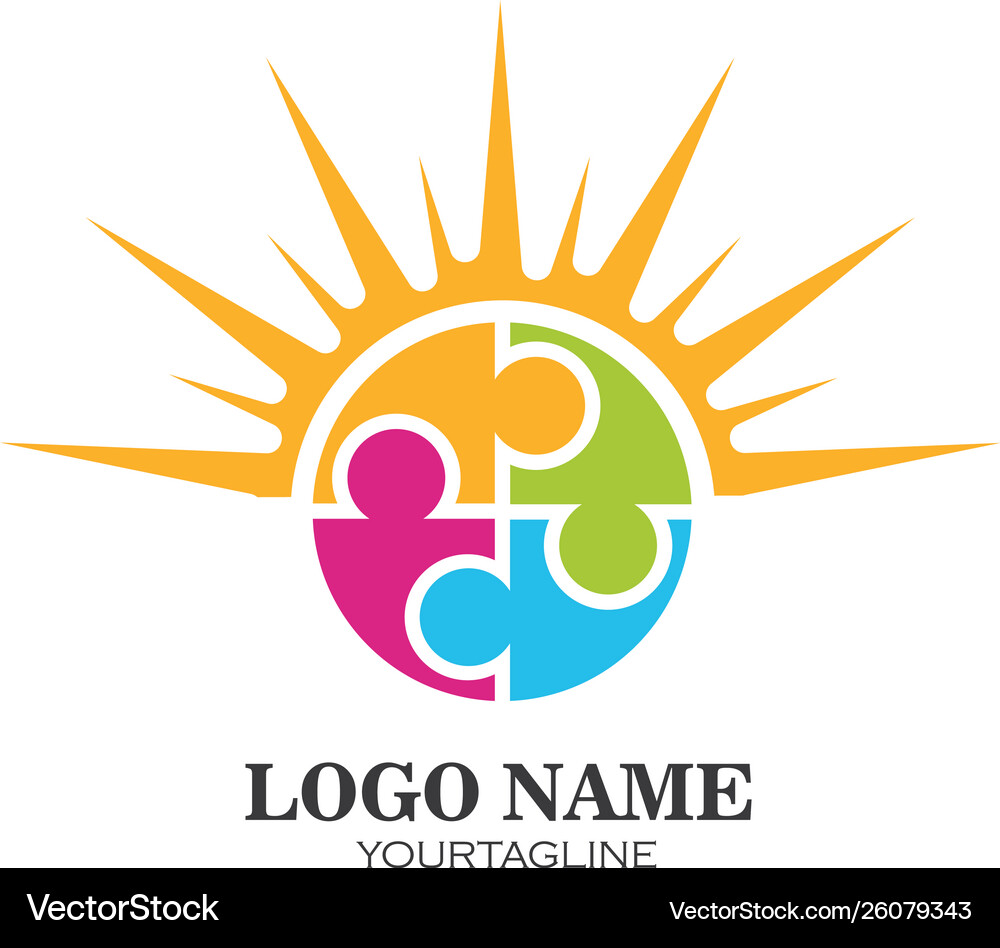 Puzzle and community social network logo icon Vector Image