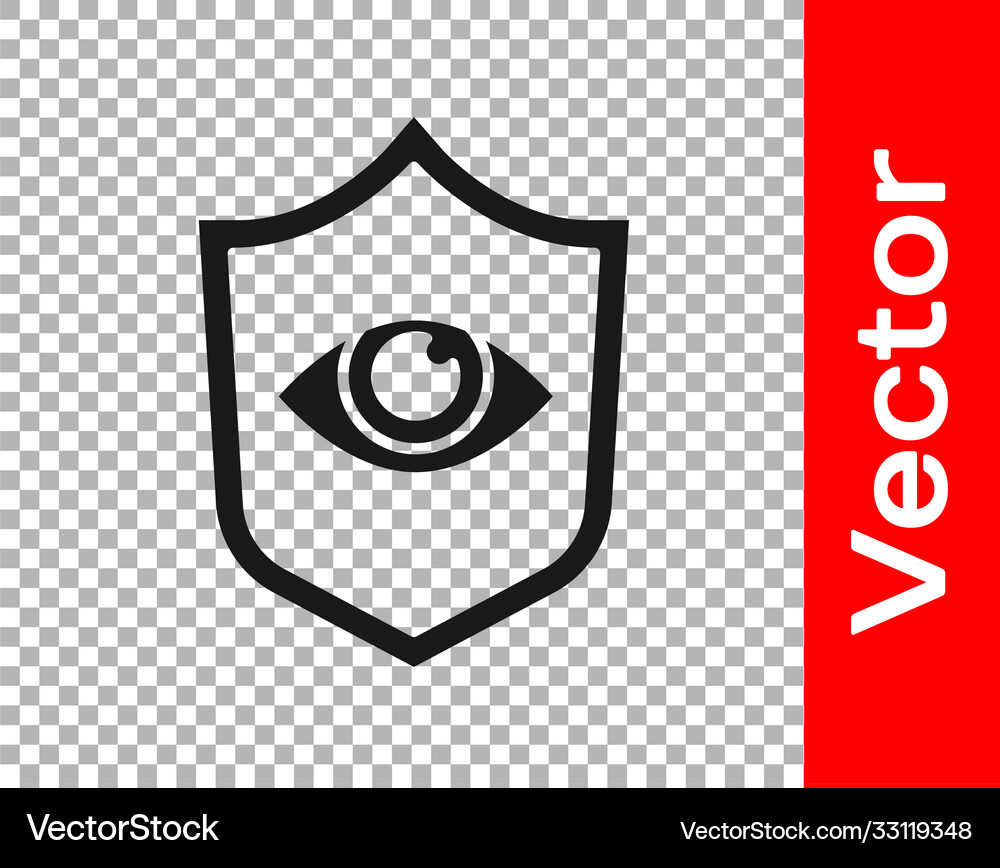 Black shield and eye icon isolated on transparent Vector Image