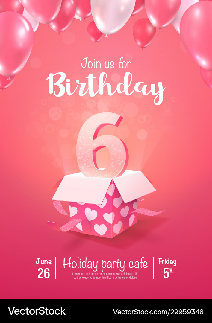 Celebrating 6 years birthday 3d Royalty Free Vector Image