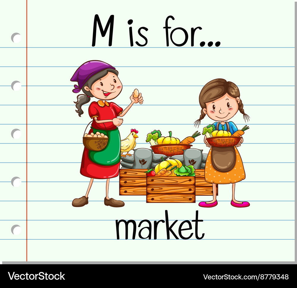 Flashcard alphabet m is for market Royalty Free Vector Image
