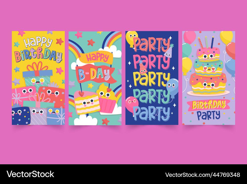 Happy birthday cards collection design Royalty Free Vector