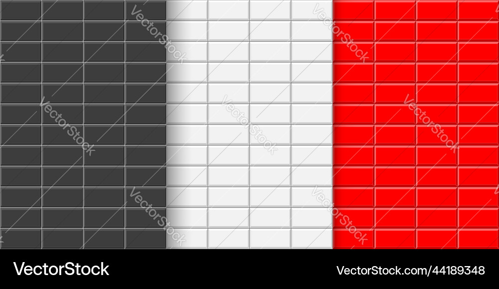 Set of black white and red tile seamless pattern Vector Image