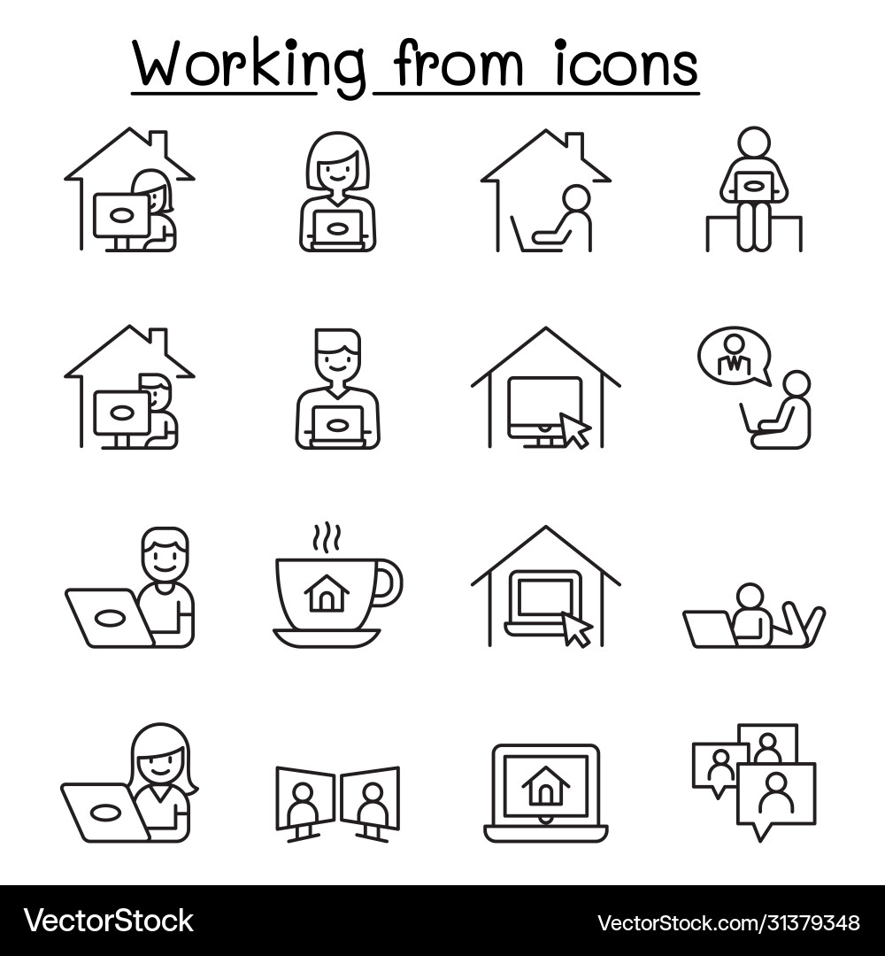 Set work at home line icons contains Royalty Free Vector