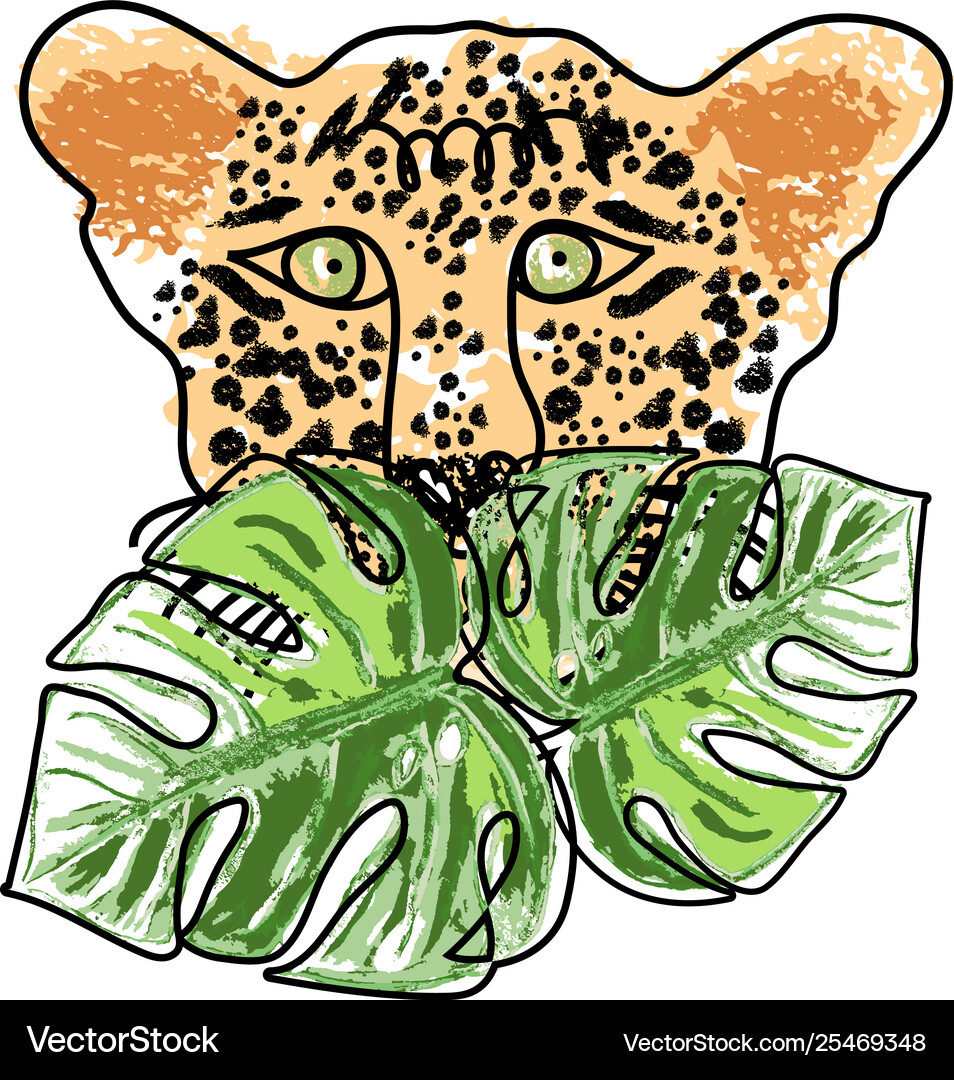 Wild feline tropical hand drawn leopard character Vector Image