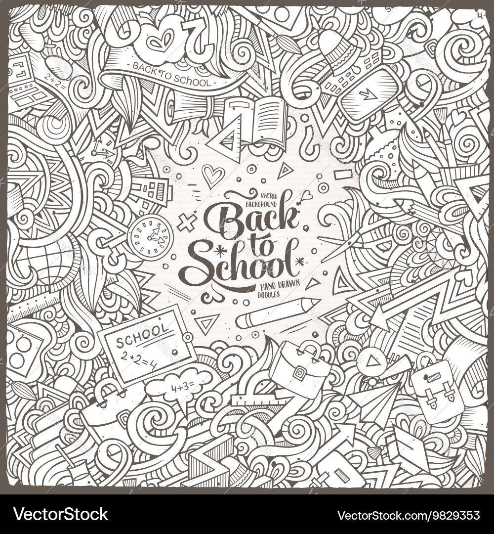 Cartoon cute doodles hand drawn school frame Vector Image