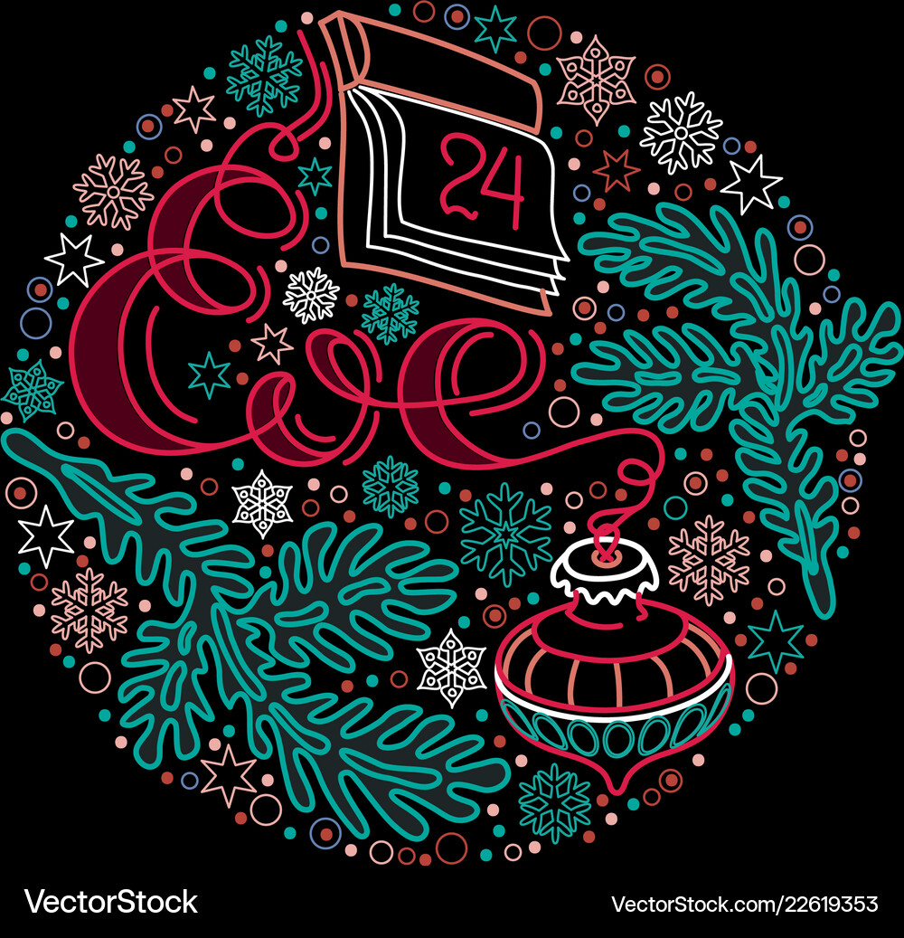Christmas eve round shape lettering Royalty Free Vector