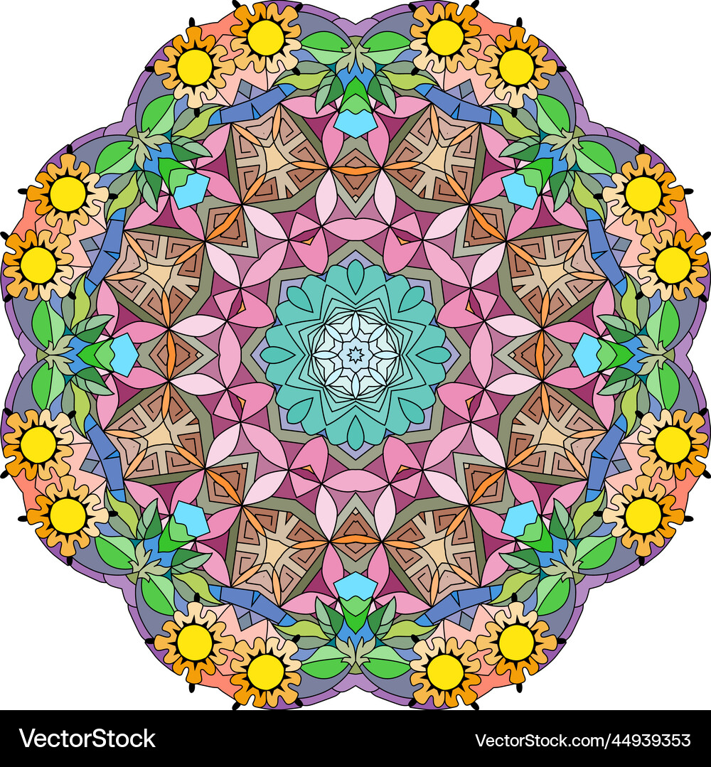 Colorful cute mandala decorative unusual round Vector Image