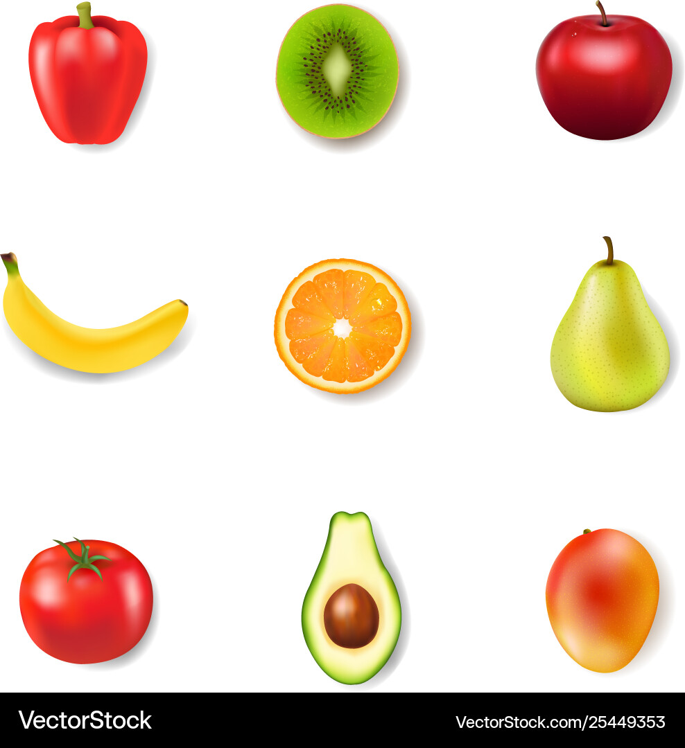 Fresh fruits and white background Royalty Free Vector Image